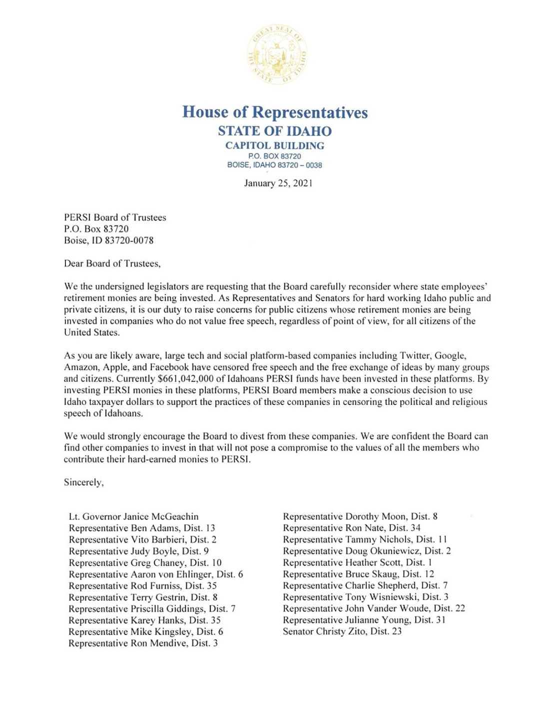 PERSI letter | Observer News Group